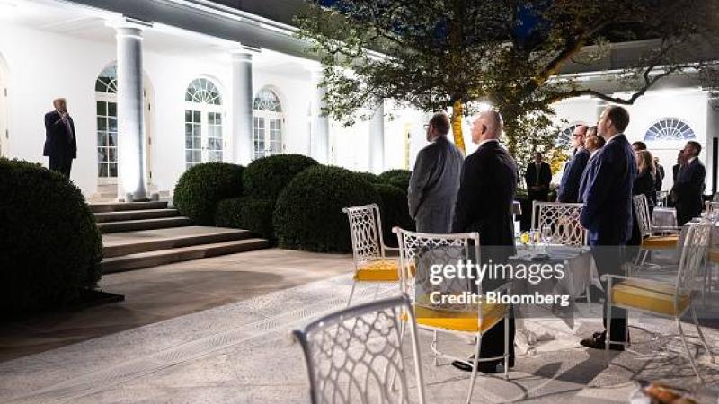 Trump hosts first event in newly-designed Rose Garden at White House ...