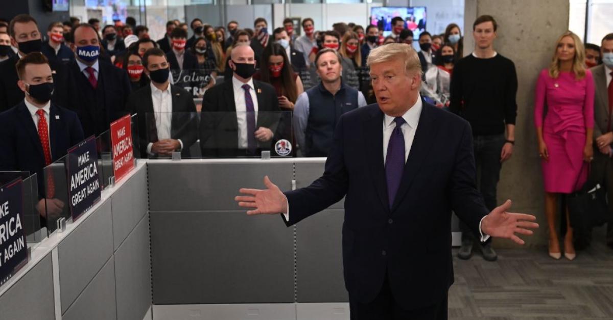 Trump visits headquarters to thank staff for hard reelection work ...