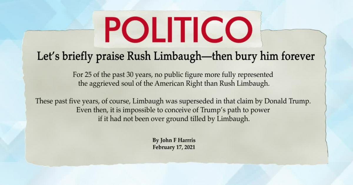 Talk Radio icon Rush Limbaugh passes away, and the left rejoices. Where ...